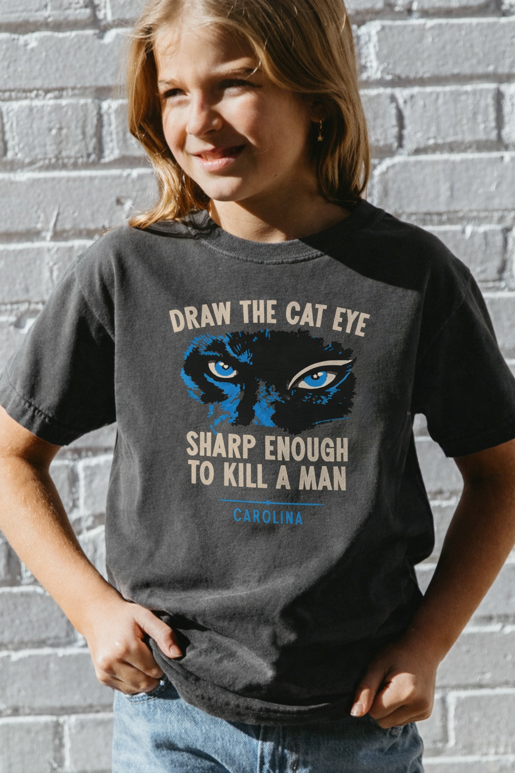 Youth Draw a Cat Eye Sharp Enough to Kill a Man Tee - Carolina inspire ...
